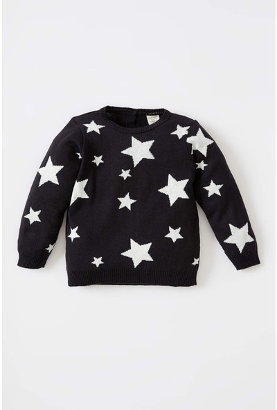 DeFacto Erkek Bebek Bisiklet Yaka Yılbaşı Temalı Yıldız Figürlü Kazak U7353A221WN