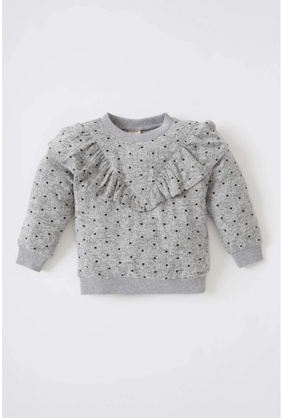 DeFacto Kız Bebek Regular Fit Bisiklet Yaka Puantiyeli Fırfırlı Sweatshirt W4571A221WN