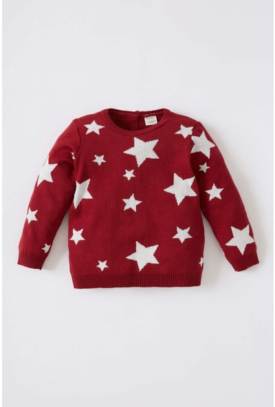 DeFacto Erkek Bebek Bisiklet Yaka Yılbaşı Temalı Yıldız Figürlü Kazak U7353A221WN