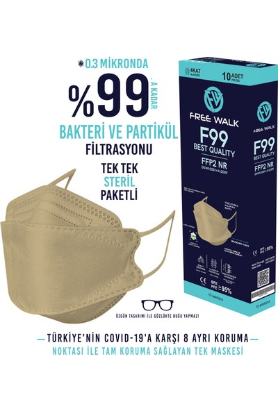 Free Walk Kore Tipi F99-F95 Best Quality KF94 Free Walk Maske Bej 1 kutu 10 Adet Free Walk Kore Tipi F99-F95 Best Quality KF94 Free Walk Maske Bej 1 kutu 10 Adet