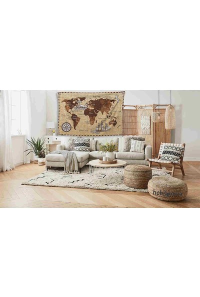 Hobimania Duvar Örtüsü Tapestry Dünya Haritası Eski Vintage 150X100 cm Duvar Dekorasyon Moda