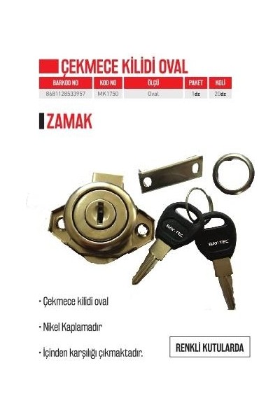 Bay-Tec Çekmece Kilidi Oval (MK1750) Bay-Tec Çekmece Kilidi Oval (MK1750)