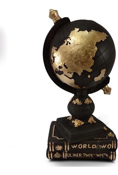 Dekoratif Beton Saksı Kitap ve Dünya Heykeli - Siyah Gold Dekoratif Beton Saksı Kitap ve Dünya Heykeli - Siyah Gold