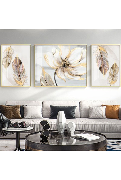 Tek Tablo Çerçeveli Ahşap Tablo Seti Çiçek Desenli