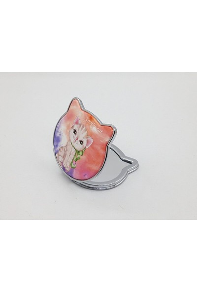 Trend Yıldızı Trendyıldızı Kedi Figür Çift Yönlü Kapaklı Mini Cep Makyaj Aynası