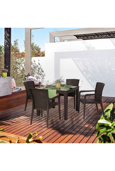 Rainbow 80*80 Arizona Rattan Masa Camlı Kahverengi