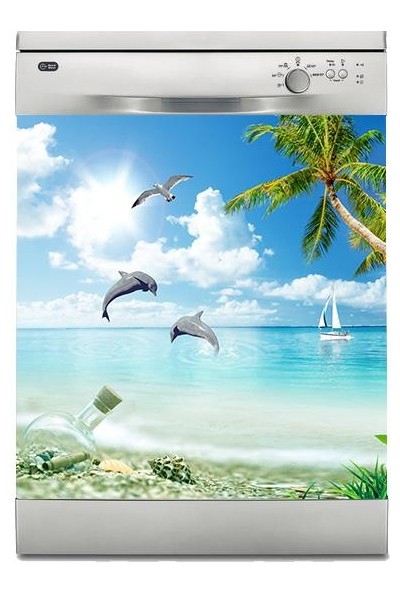 Sticker Art Bulaşık Makinesi Sticker Kaplama Beyaz Eşya Kaplama Yunus Deniz