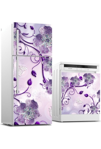 Sticker Art Buzdolabı ve Bulaşık Makinası Beyaz Eşya Sticker Kaplama Çiçek Mücevher