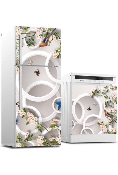 Sticker Art Buzdolabı ve Bulaşık Makinası Beyaz Eşya Sticker Kaplama Yuvarlak Kuş Çiçek Sticker Art Buzdolabı ve Bulaşık Makinası Beyaz Eşya Sticker Kaplama Yuvarlak Kuş Çiçek