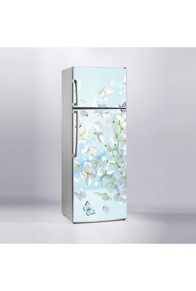 Sticker Art Buzdolabı Sticker Kaplama Dolap Kaplama Etiketi Beyaz Çiçek Kelebek