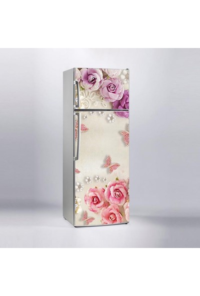 Sticker Art Buzdolabı Sticker Kaplama Dolap Kaplama Etiketi Gül Kelebek