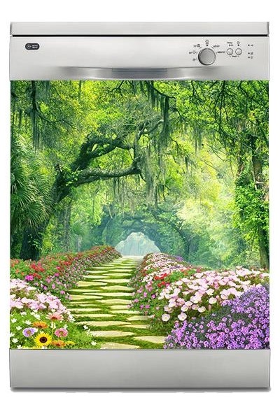 Sticker Art Bulaşık Makinesi Sticker Kaplama Beyaz Eşya Kaplama 3D Bahçe Yol