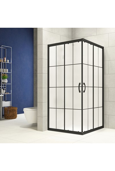 Durul Duşakabin 90X110 Dikdörtgen 5 mm Komple Buzlu Siyah Karolaj Cam Yükseklik 190CM