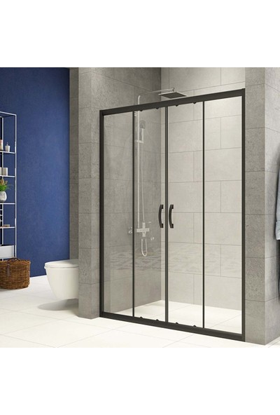 Durul Duşakabin 140 cm Iki Duvar Arası Siyah Profil 5 mm Şeffaf 2sabit+2kayar H.180 cm