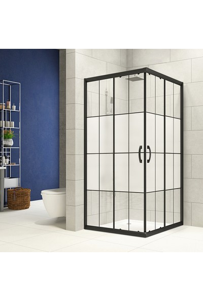 Durul Duşakabin 120X120 Kare 5 mm Orta Buzlu Siyah Karolaj Cam Yükseklik 190CM