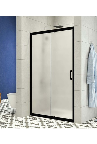 Durul Duşakabin 112 cm Iki Duvar Arası Siyah Profil 5 mm Buzlu 1sabit+1kayar H.180 cm