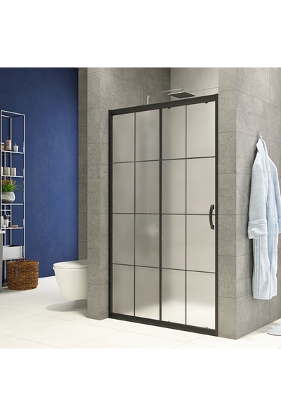 Durul Duşakabin 115 cm Iki Duvar Arası Siyah Profil 5 mm Karolaj-Buzlu 1sabit+1kayar H.190 cm