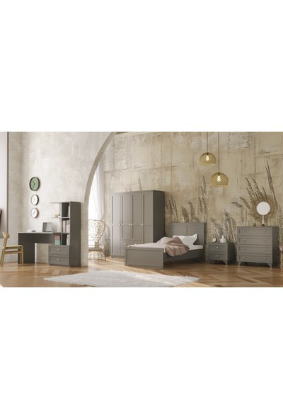 Zenio Side Genç Odası Takımı 1 Antrasit (4 Kapılı Gardırop Çalışma Masası Karyola Komodin Şifonyer) Zenio Side Genç Odası Takımı 1 Antrasit (4 Kapılı Gardırop Çalışma Masası Karyola Komodin Şifonyer)
