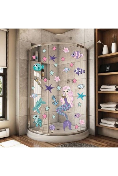 cokindirimli Deniz Kızı Deniz Yıldızları ve Balıklar Duşakabin ve Banyo Sticker cokindirimli Deniz Kızı Deniz Yıldızları ve Balıklar Duşakabin ve Banyo Sticker