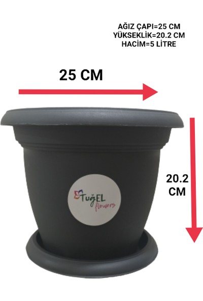 Tuğel Flowers Vs6 Plastik Saksı Antrasit (5 Litre)