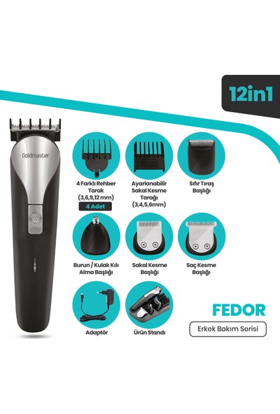 Goldmaster Fedor Kablolu Kablosuz 120 Dakika Kullanım Süreli Li-Ion Bataryalı Standlı 12 In 1 Erkek Bakım Seti GM-9113 Goldmaster Fedor Kablolu Kablosuz 120 Dakika Kullanım Süreli Li-Ion Bataryalı Standlı 12 In 1 Erkek Bakım Seti GM-9113