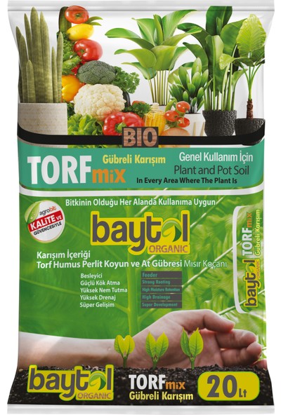 Baytol Mix 20 Lt Organik Bitki ve Saksı Toprağı Gübreli Karışım Torf Baytol Mix 20 Lt Organik Bitki ve Saksı Toprağı Gübreli Karışım Torf