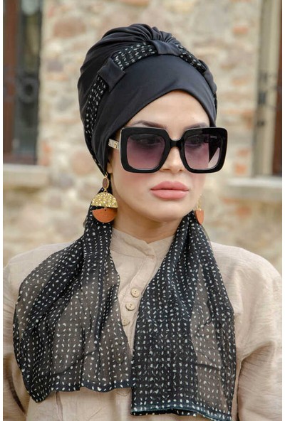 Aişe Tesettür Siyah Benekli Hazır Fularlı Bone Aişe Tesettür Siyah Benekli Hazır Fularlı Bone