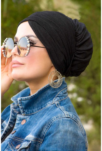 Aişe Tesettür Siyah Pilise Dolama Bone Aişe Tesettür Siyah Pilise Dolama Bone