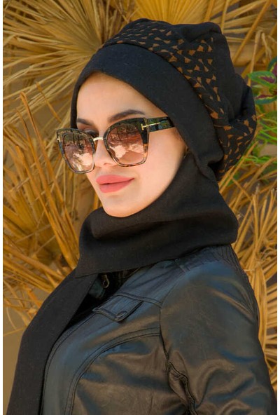 Aişe Tesettür Siyah Taba Desenli Tesettür Bere