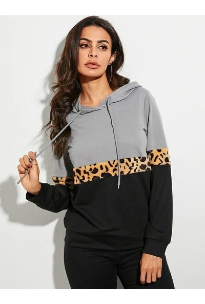 Rengamoda Leopar Garnili Kapşonlu Janes Iki Iplik Kumaş Sweatshirt Rengamoda Leopar Garnili Kapşonlu Janes Iki Iplik Kumaş Sweatshirt