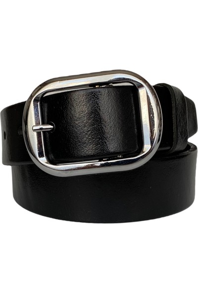 GoDeri Deri Gümüş Tokalı Kadın Kemeri 4 cm