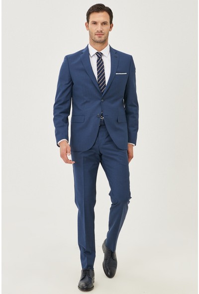 Altınyıldız Classıcs Erkek İndigo Slim Fit Desenli Takım Elbise