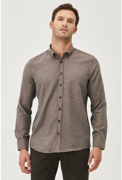 Altınyıldız Classics Slim Fit Dar Kesim Düğmeli Yaka Flanel Gömlek