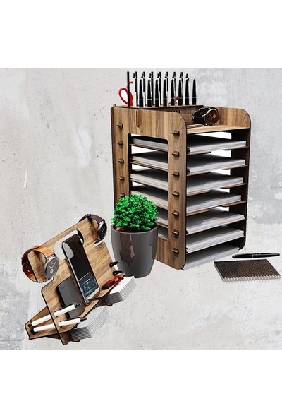 Aldebaran Reklam A4 Ahşap Masaüstü Evrak Rafı Ofis Masaüstü Organizer Set