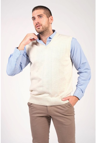 Giyim Dünyası Erkek V Yaka Düz Süveter Taş
