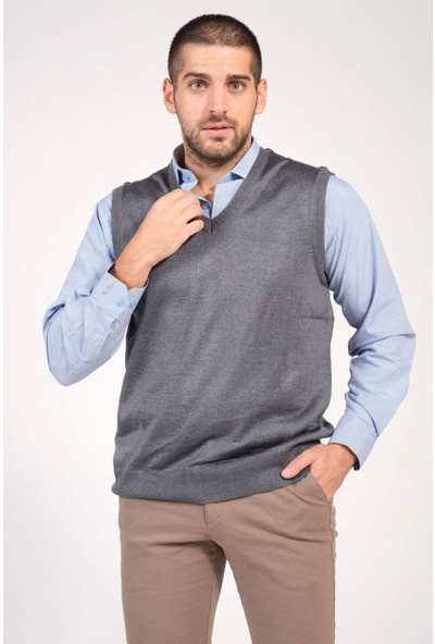 Giyim Dünyası Erkek V Yaka Düz Süveter Indigo