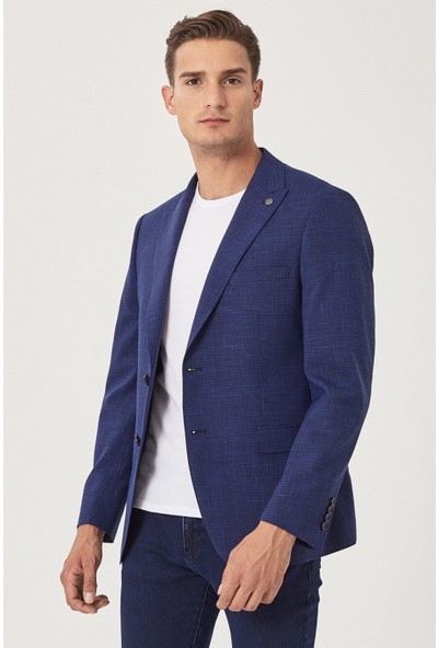 ALTINYILDIZ CLASSICS Slim Fit Dar Kesim Kırlangıç Yaka Kareli Casual Ceket