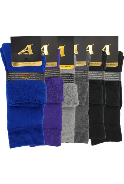 A Classe 6'lı Paket Termal/thermal Kıvrık Havlu Kadın Çorap (Saks, Mor, Gri, Siyah) A Classe 6'lı Paket Termal/thermal Kıvrık Havlu Kadın Çorap (Saks, Mor, Gri, Siyah)