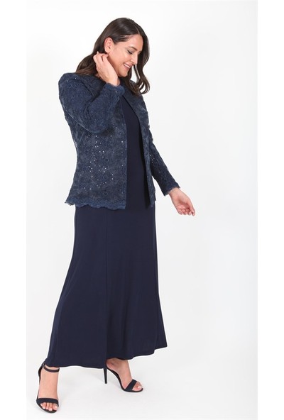 Ladıes Fırst Büyük Beden 3379 Lacivert Ceket+Elbise Takım