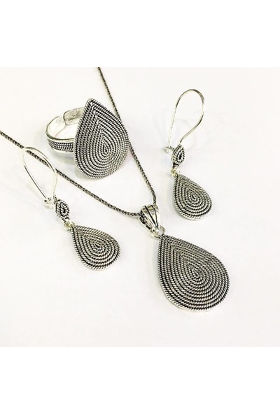 TMT Silver 925 Ayar Gümüş Telkari El Işi Damla Set