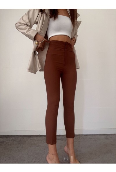 AÈC PRIVÈ Kadın Acı Kahve Ekstra Yüksek Bel Kumaş Pantalon AÈC PRIVÈ Kadın Acı Kahve Ekstra Yüksek Bel Kumaş Pantalon