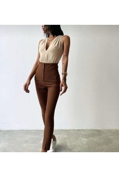 AÈC PRIVÈ Kadın Acı Kahve Ekstra Yüksek Bel Kumaş Pantalon AÈC PRIVÈ Kadın Acı Kahve Ekstra Yüksek Bel Kumaş Pantalon