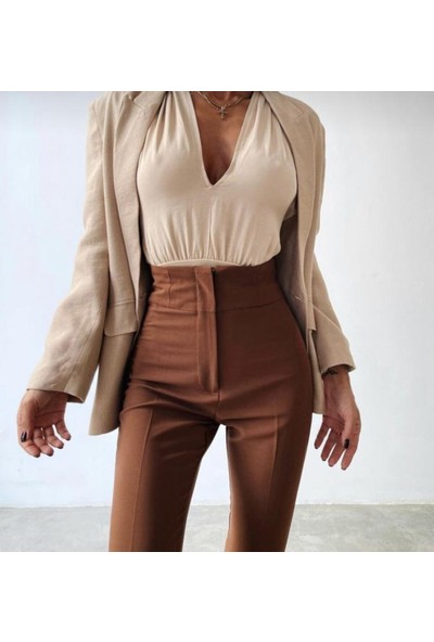 AÈC PRIVÈ Kadın Acı Kahve Ekstra Yüksek Bel Kumaş Pantalon AÈC PRIVÈ Kadın Acı Kahve Ekstra Yüksek Bel Kumaş Pantalon