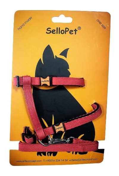 Sellopet Yumuşak Kedi Göğüs Tasması Gezdirme Seti Kırmızı