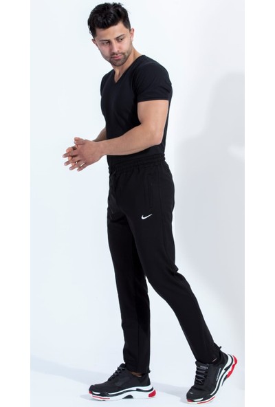 Nike Logolu Siyah Airmax Baskılı Cepli Fermuarlı Erkek Eşofman Altı