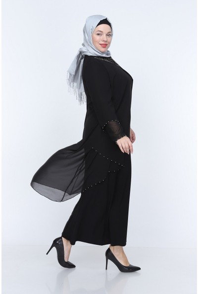 Perya Taş ve Boncuk Işlemeli Şifon Abiye Elbise Siyah Perya Taş ve Boncuk Işlemeli Şifon Abiye Elbise Siyah