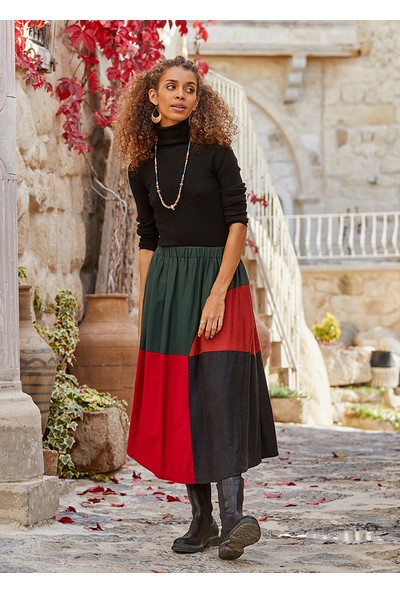 Clandestino Beli Lastikli Patch Midi Etek Yeşil