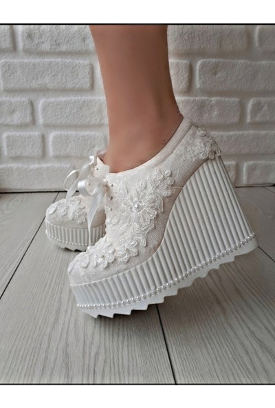 DorukMod Dorukmoda Kadin Beyaz Dolgu Topuk Gelin Ayakkabisi