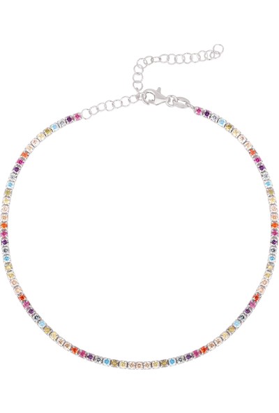 Mistik Silver Renkli Taşlı Gümüş Suyolu Halhal 2 mm Mistik Silver Renkli Taşlı Gümüş Suyolu Halhal 2 mm