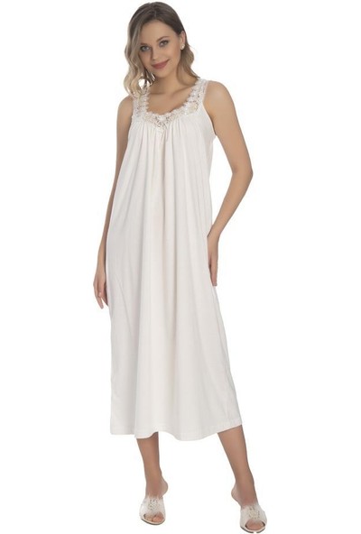 Akala Akala-Dy Pamuklu Dantel Askılı Penye Anne Kadın Gecelik 9010